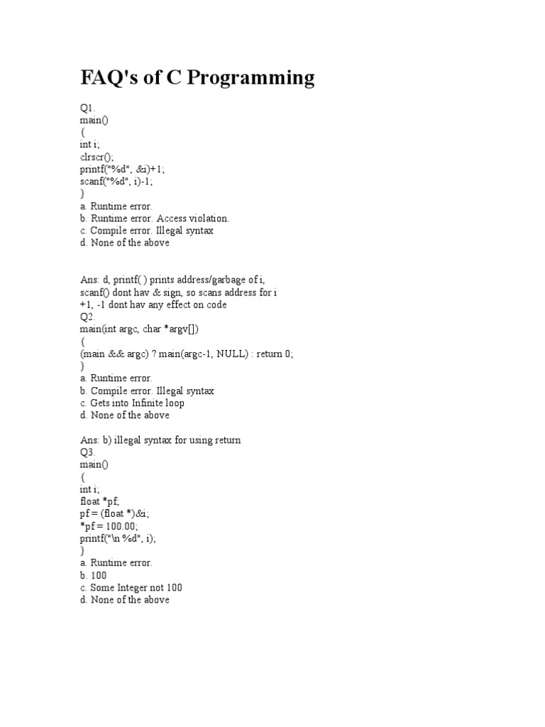 Common C Programming Questions With Solutions | PDF | Programming ...