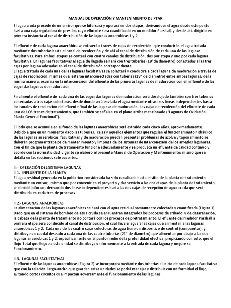 Manual de Operacion y Mantenimiento PTAR | PDF | Aguas residuales | Agua