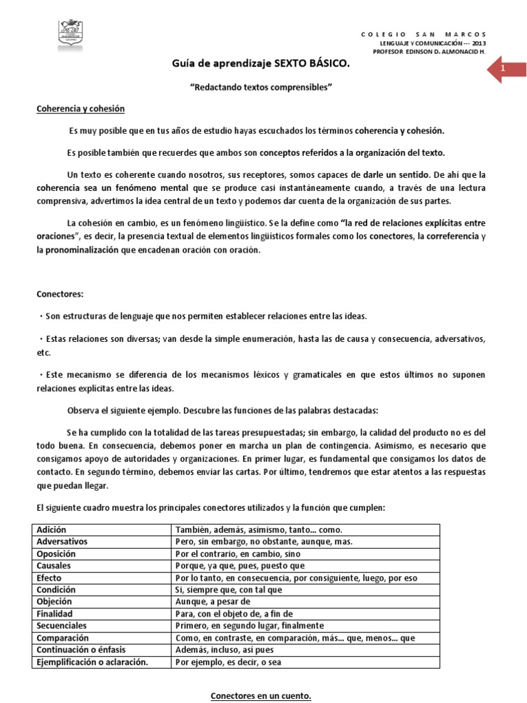 Guía de Aprendizaje CONECTORES Y PREPOSICIONES | PDF | Oración (Lingüística) | Lingüística