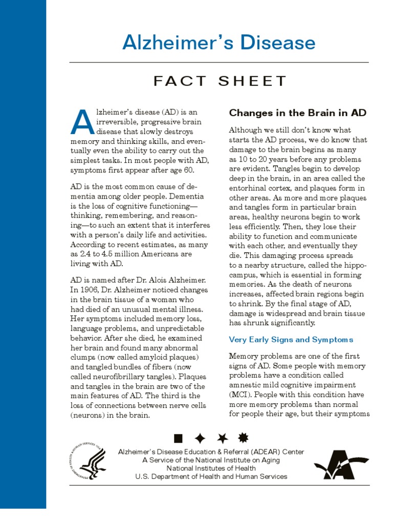 Alzheimer’s Disease Fact Sheet | Alzheimer's Disease | Dementia