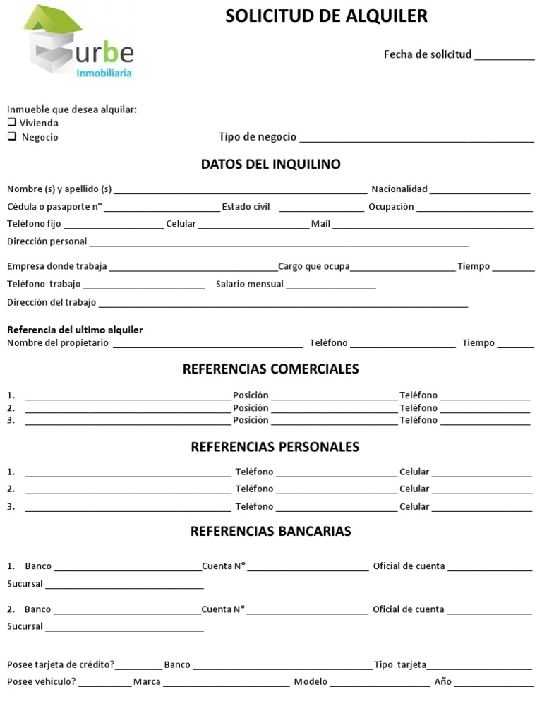 Solicitud de Alquiler de Inmueble | PDF | Bancos | Economias