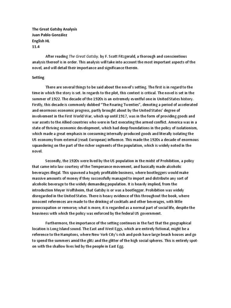The Great Gatsby Analysis | PDF | The Great Gatsby