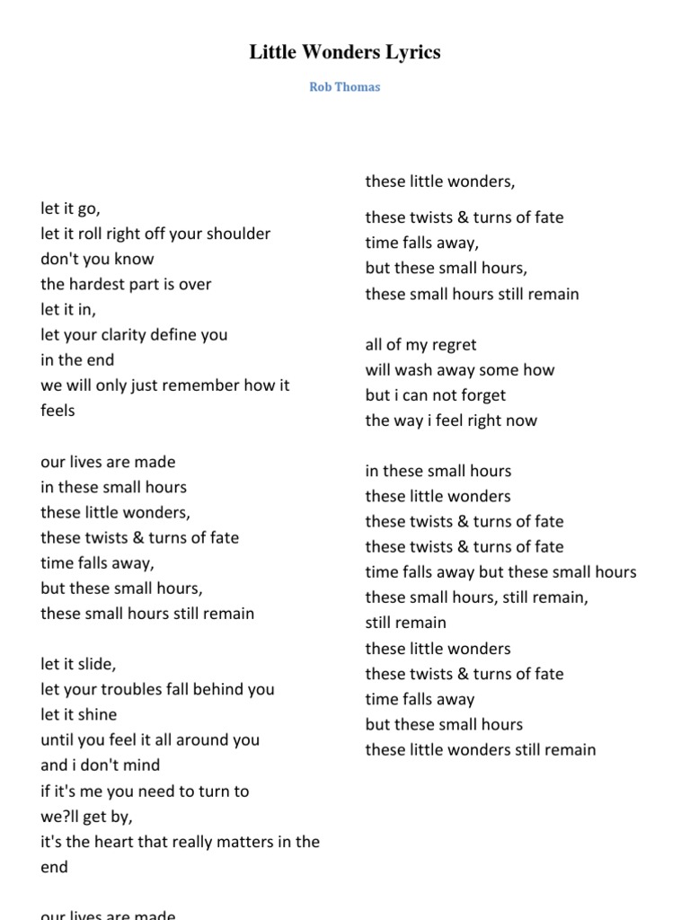 Little Wonders Lyrics | PDF | Entertainment (General)