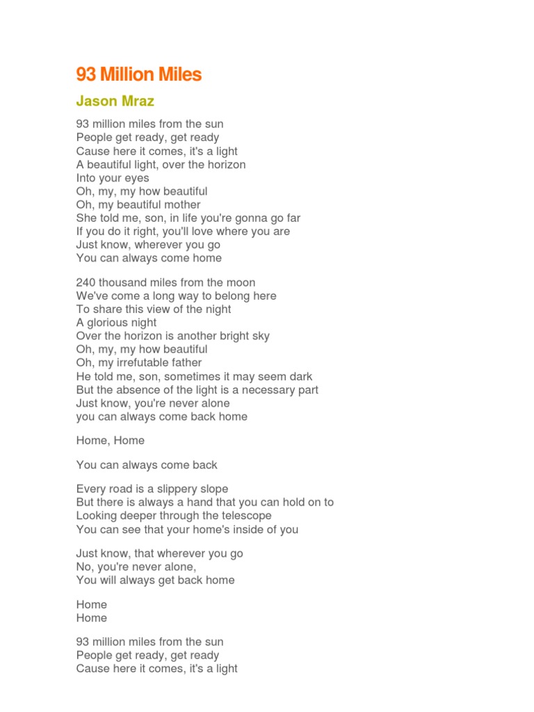 93 Million Miles Letra | PDF