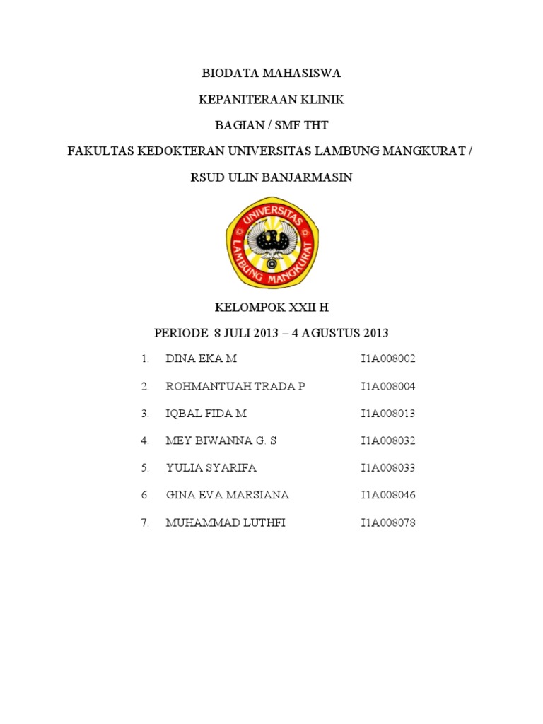 Biodata THT Kelompok H | PDF