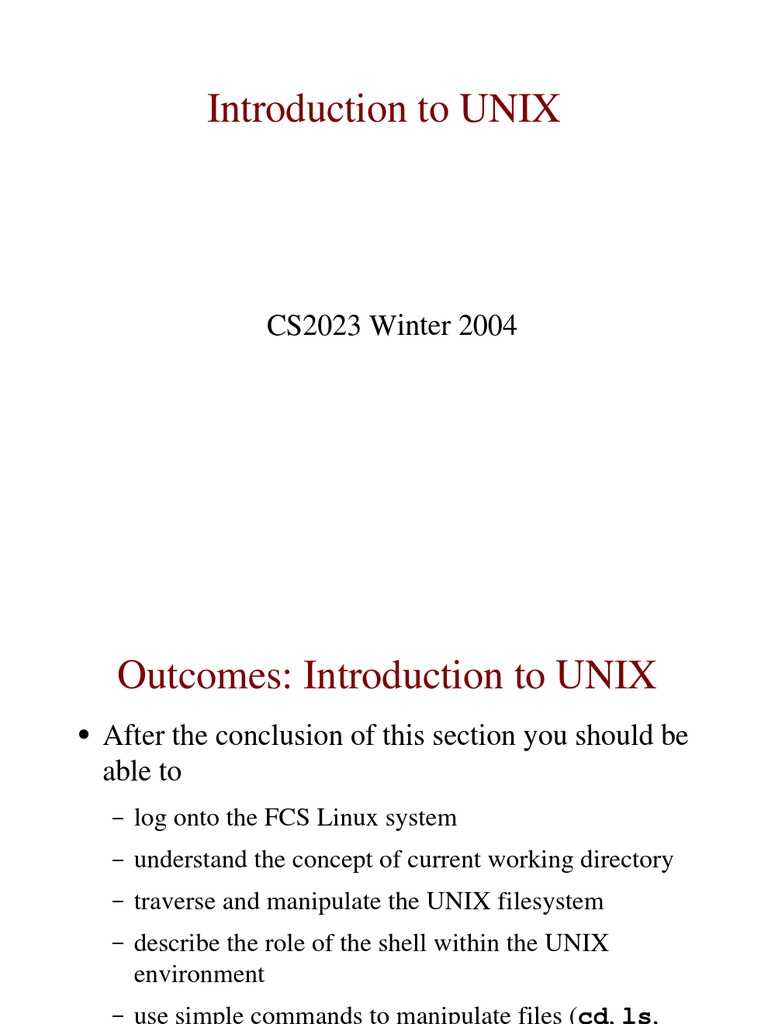Introduction To UNIX: CS2023 Winter 2004 | PDF | Unix | Command Line ...