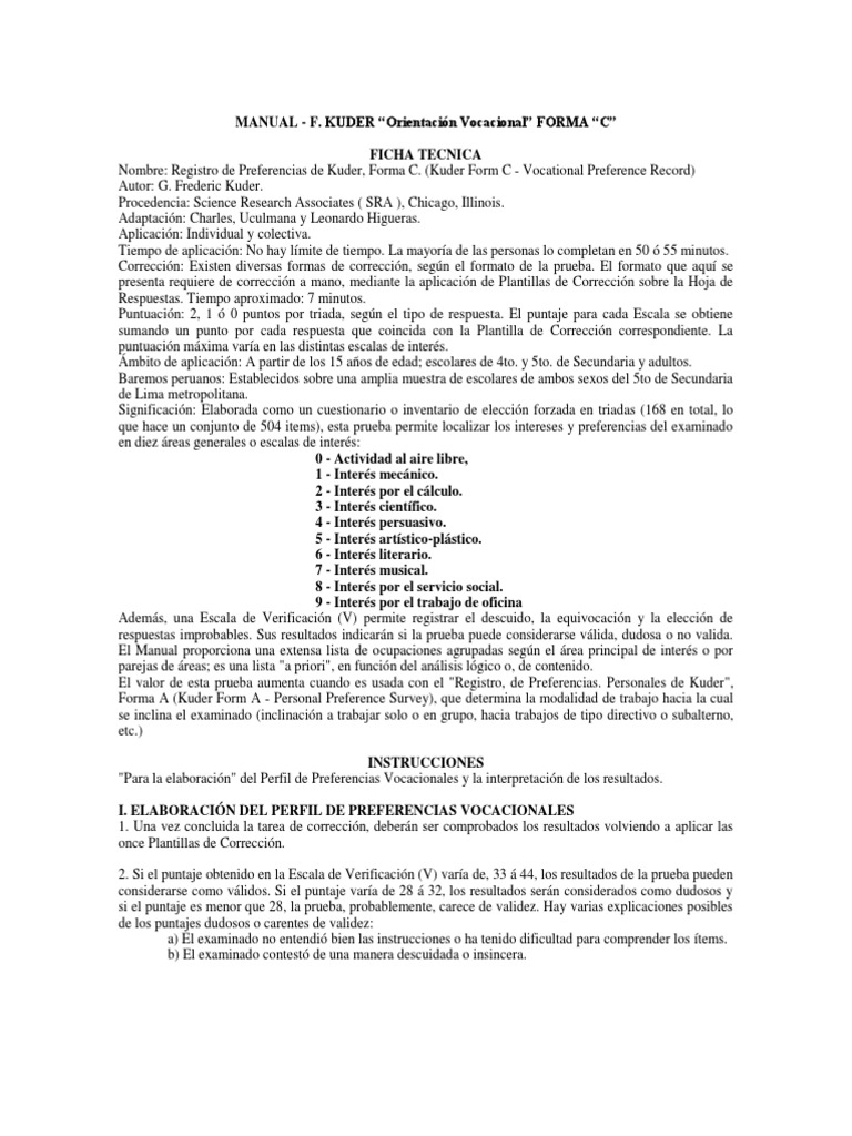 Kuder Forma C | PDF | Ingeniería | Propaganda