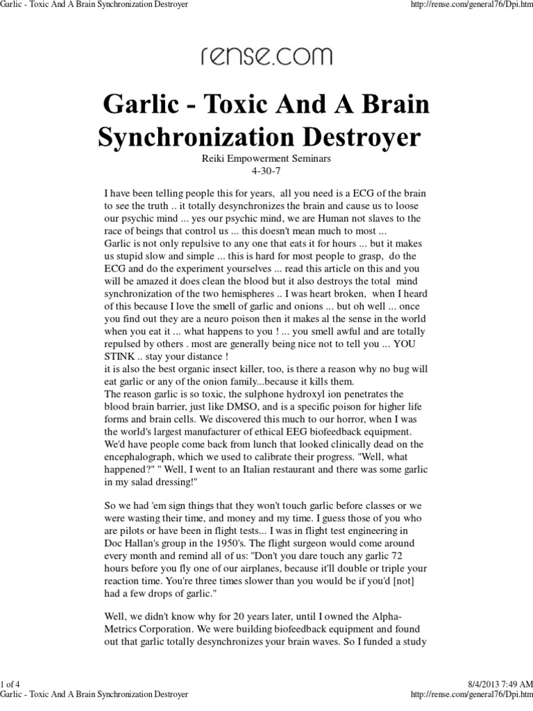 Garlic Toxic To Brain | PDF | Garlic | Onion