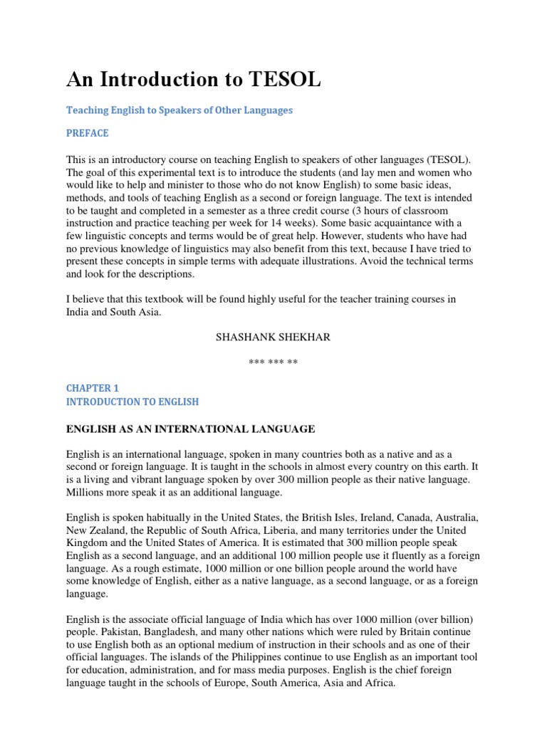 An Introduction To TESOL | PDF | Second Language | English Language