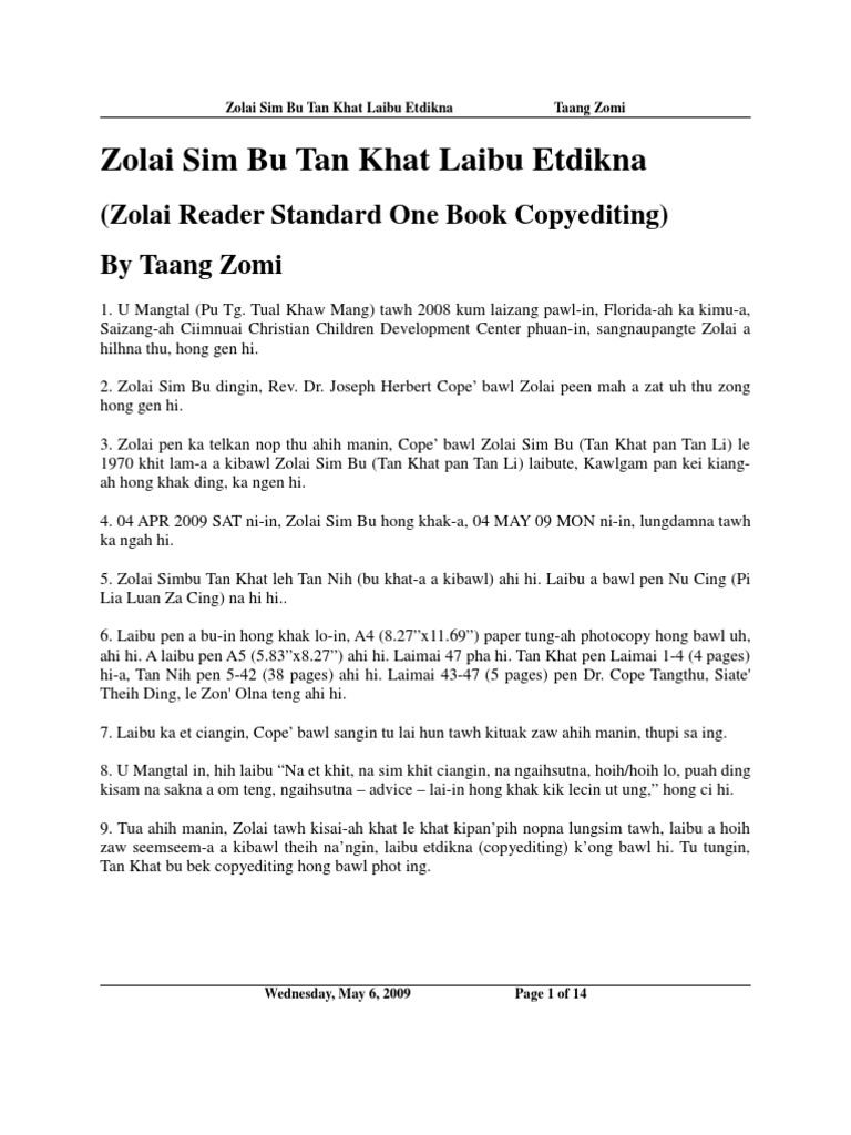 Zolai Sim Bu Tan Khat Laibu Etdikna | PDF