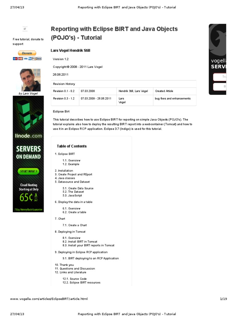 Reporting With Eclipse BIRT and Java Objects (POJO's) - Tutorial PDF ...