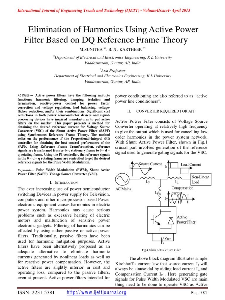 Elimination of Harmonics Using Active Power Filter Based On DQ Reference Frame Theory | PDF ...