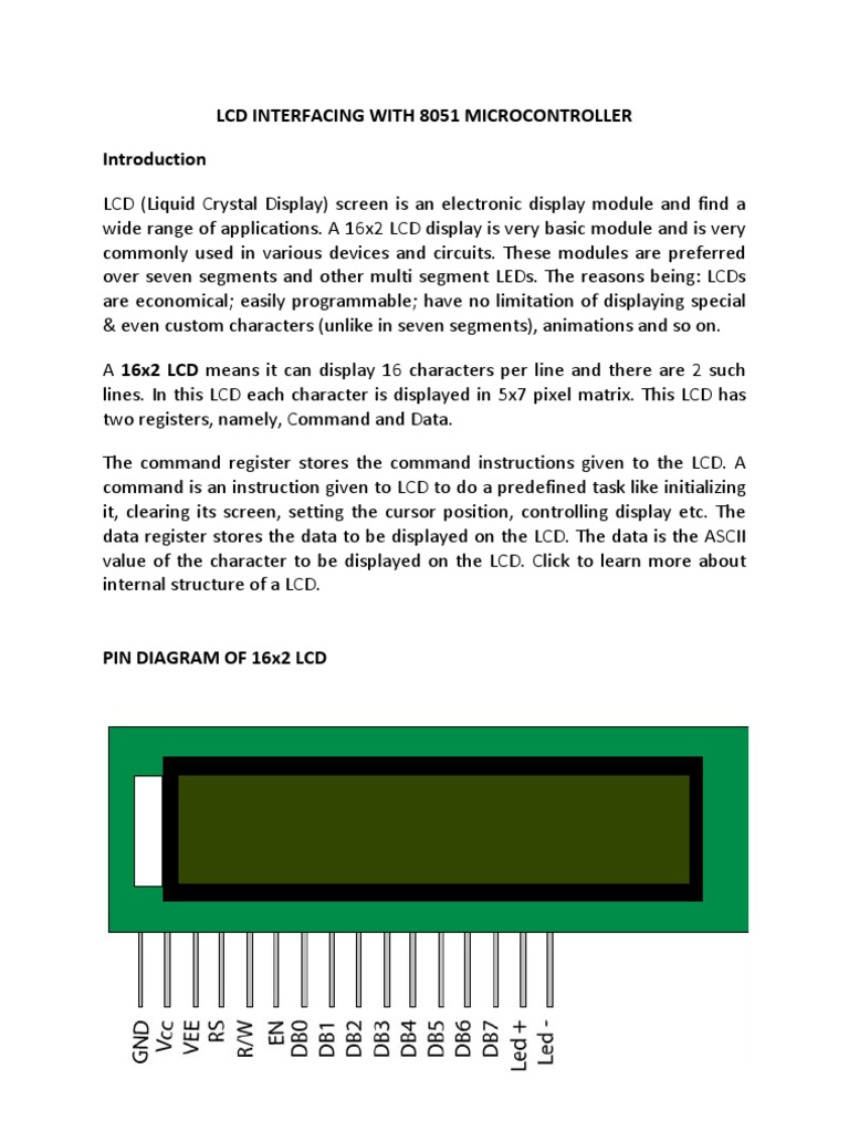 LCD Interfacing With 8051 Documentation | PDF | Liquid Crystal Display ...