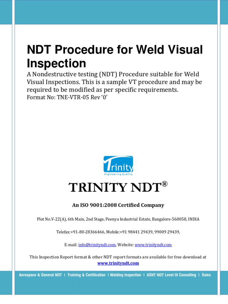 NDT Weld Visual Inspection Procedure | PDF | Nondestructive Testing ...