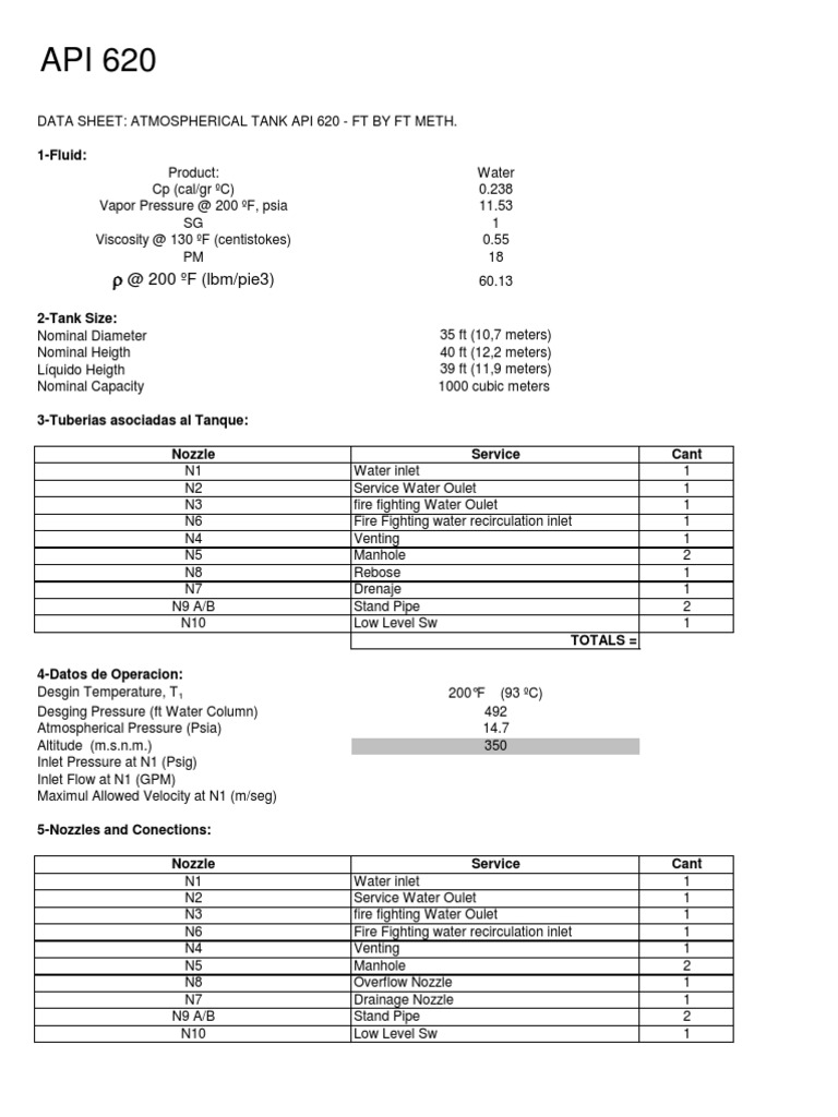 API 620 Tank Calculations | PDF | Foot (Unit) | Units Of Measurement