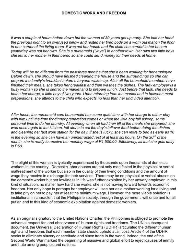 Domestic Work and Freedom | PDF | Human Rights | Domestic Worker