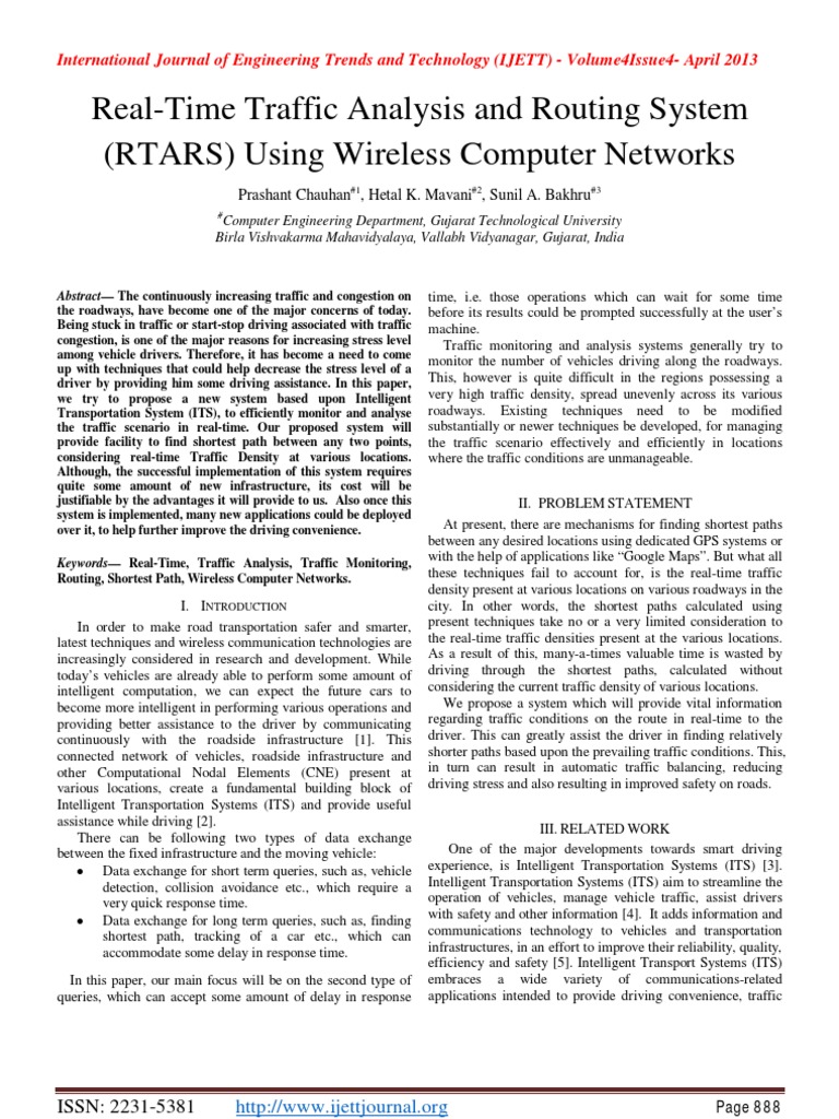 Real-Time Traffic Analysis and Routing System (RTARS) Using Wireless ...