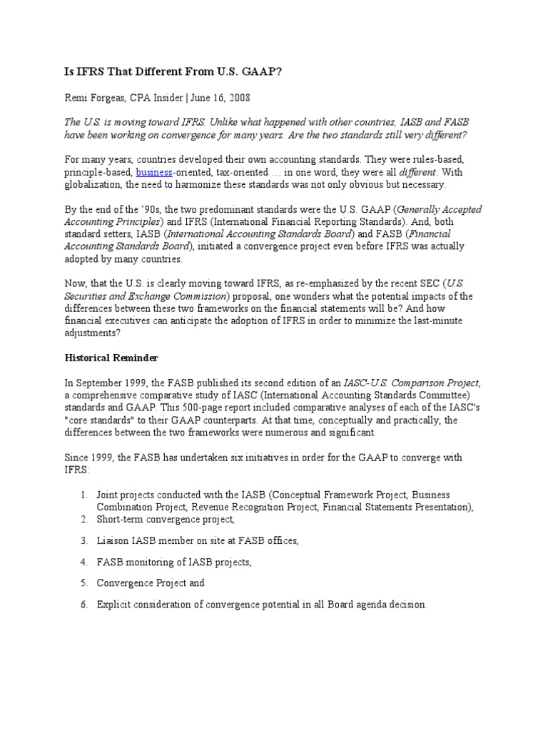 Differences Between IFRS and US GAAP | PDF | Financial Accounting ...