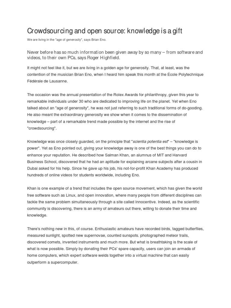 Crowdsourcing and Open Source | PDF | Science | Astronomy