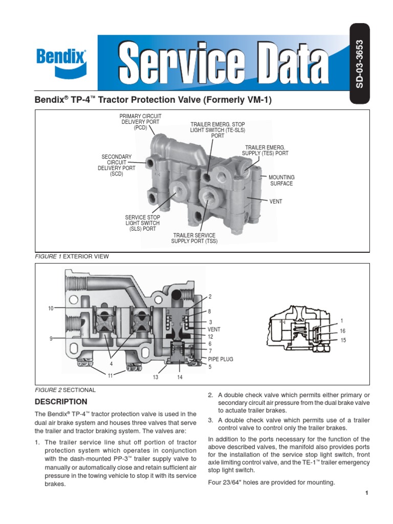 Bendix Tp-4 Tractor Protection Valve | PDF | Trailer (Vehicle) | Valve