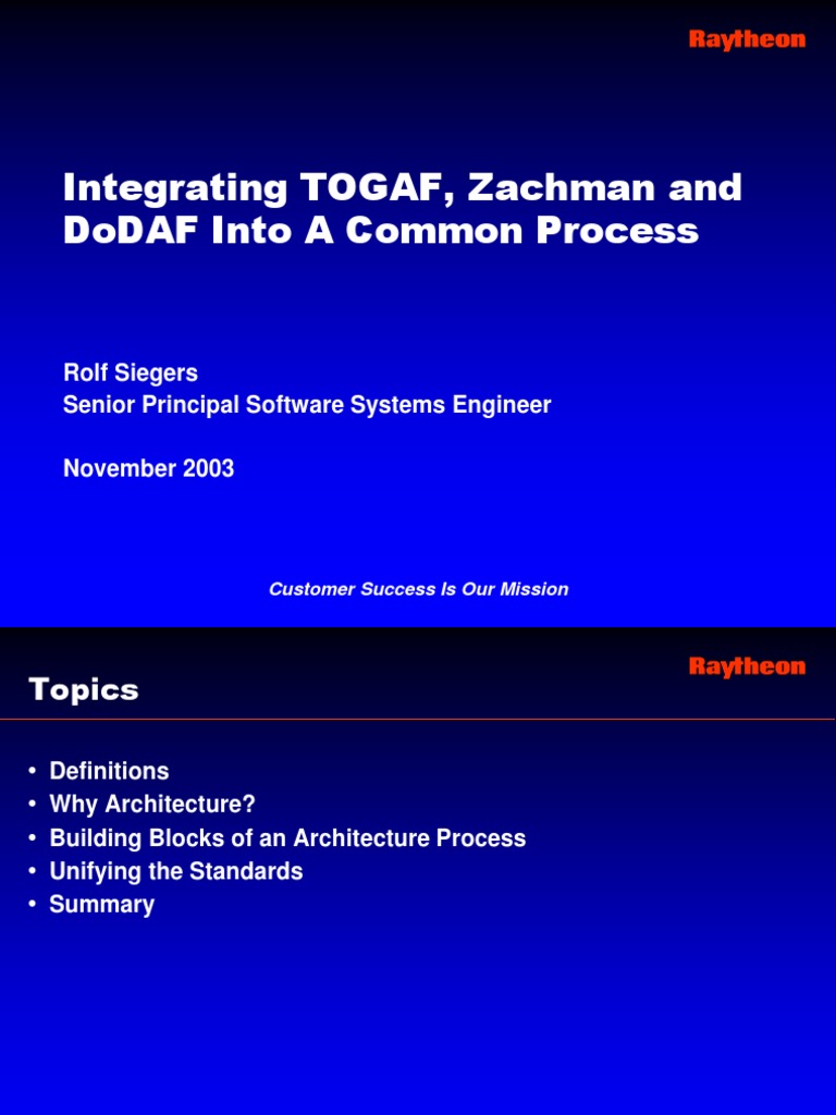 Integrating Togaf, Zachman and Dodaf Into A Common Process | PDF ...