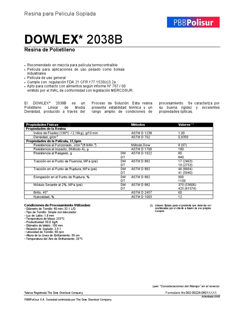 Resina Dowlex 2685G para Películas Sopladas | PDF | El plastico | Residuos