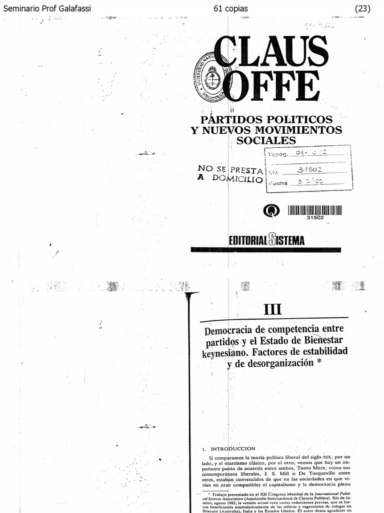 Claus Offe - Partidos Politicos y Nuevos Movimientos | PDF