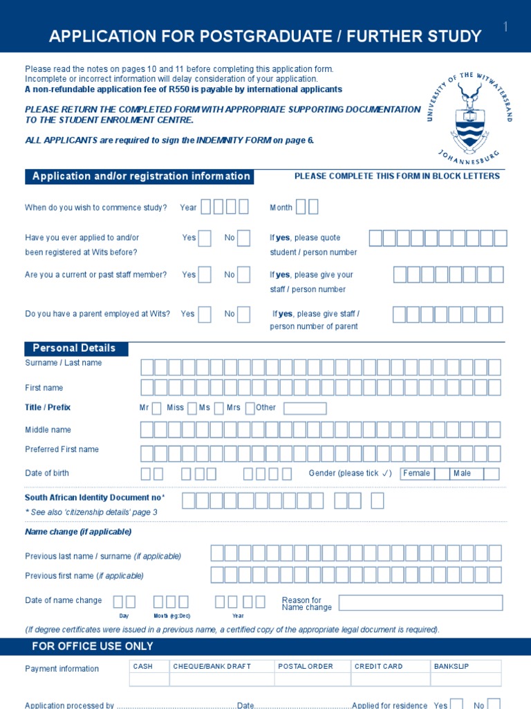 Application Form Wits | PDF | Postgraduate Education | Doctor Of Philosophy