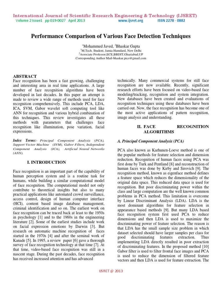 Performance Comparison of Various Face Detection Techniques | PDF ...