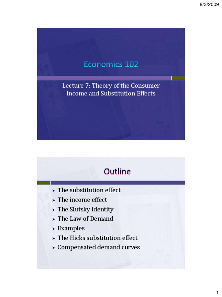 Economics 102 Lecture 7 Income and Substitution Effects Rev | PDF ...