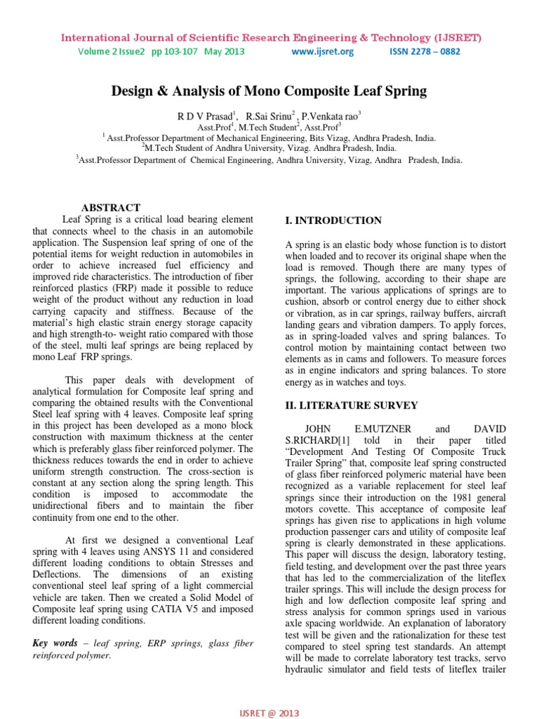 Design & Analysis of Mono Composite Leaf Spring | PDF | Composite ...