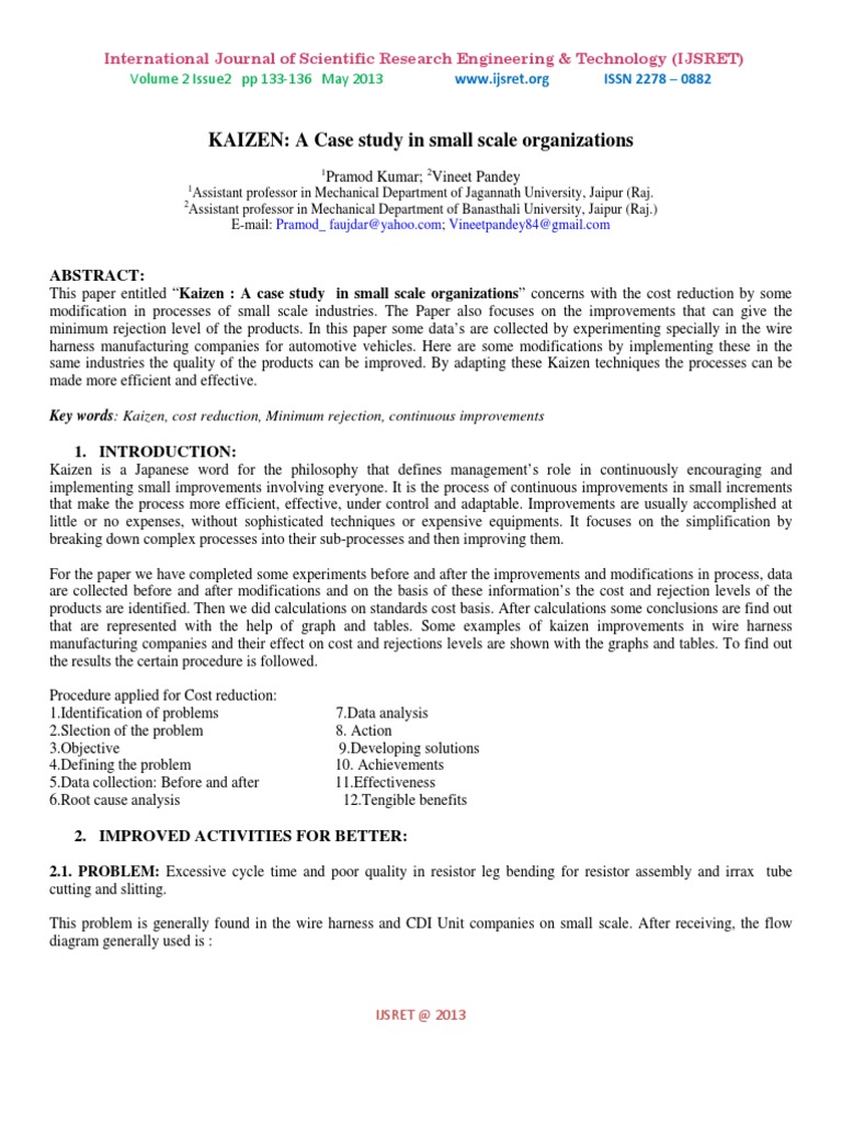 KAIZEN: A Case Study in Small Scale Organizations | PDF | Resistor ...