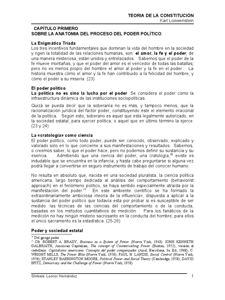 Teoria de La Constitucion Karl Loewenstein | PDF | Separación de ...