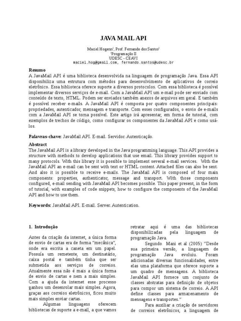 JavaMail API tutorial | PDF | E-mail | Classe (programação de computadores)
