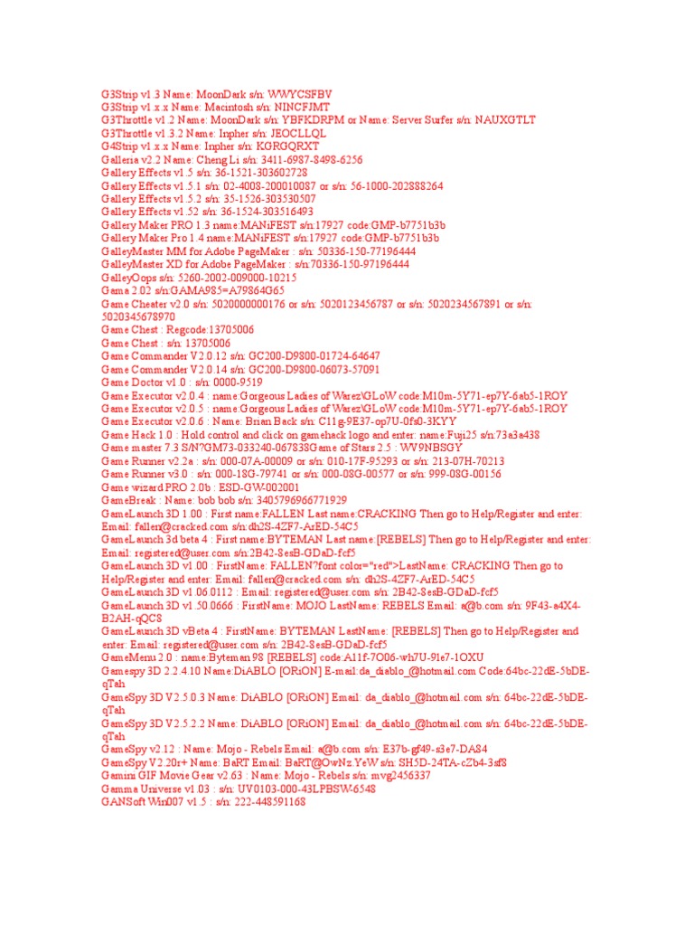 Software Serial Numbers and Registration Information | PDF | Visual ...