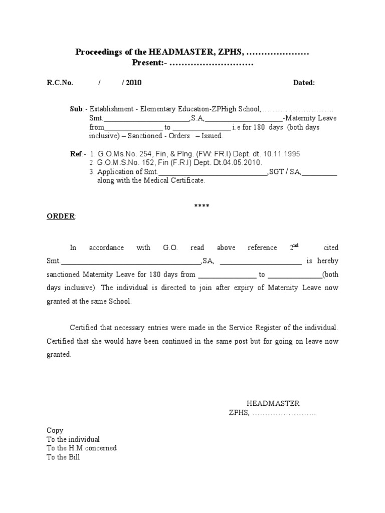 Maternity Leave Sanction Order for Teachers | PDF