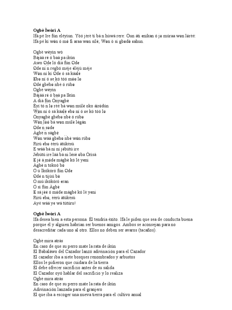 Ogbè Ìwòrì A-B | PDF | Religión y creencia