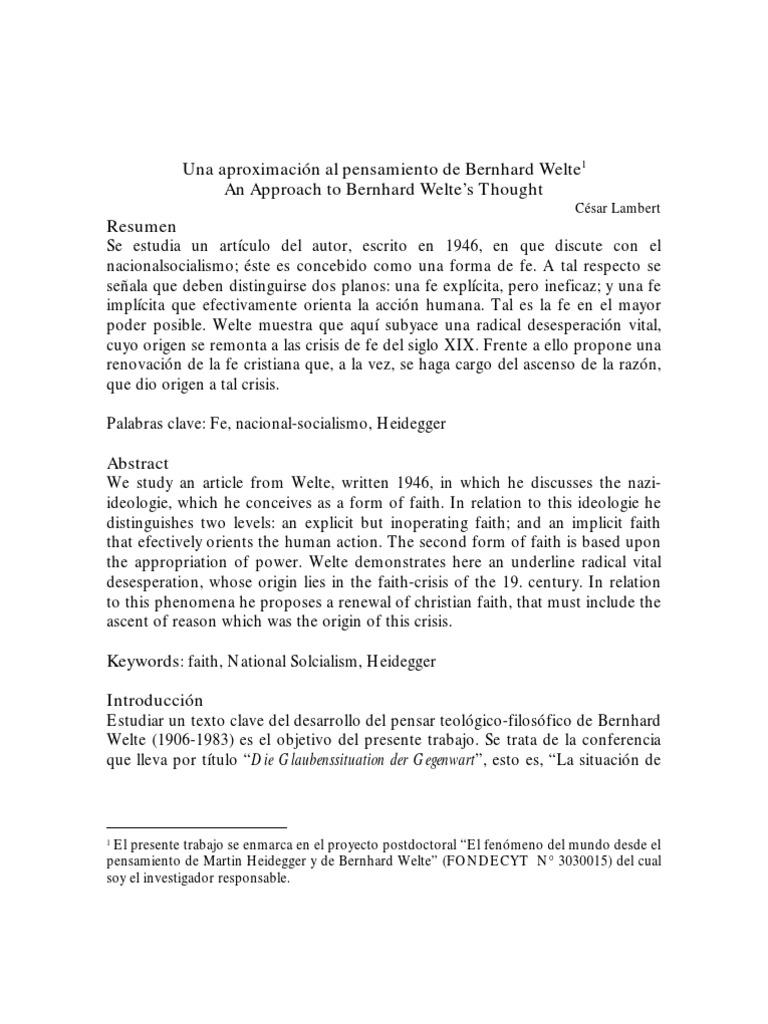 Una Aproximación Al Pensamiento de Bernhard Welte | PDF | Martin ...