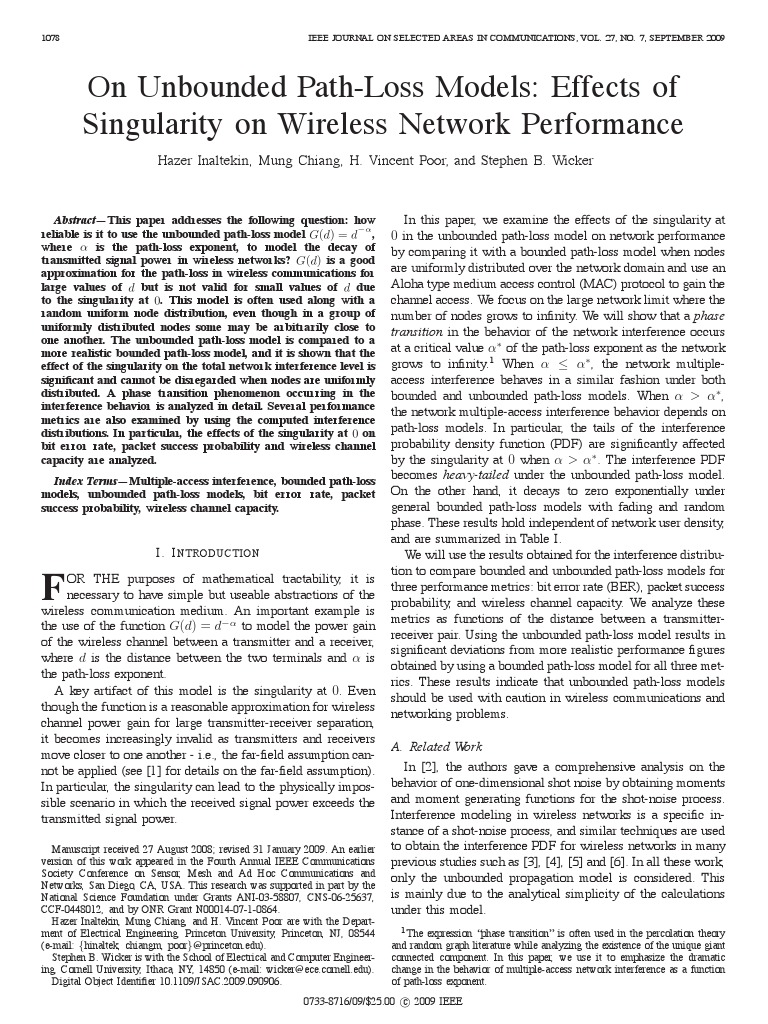 On Unbounded Path-Loss Models: Effects of Singularity On Wireless Network Performance | PDF ...