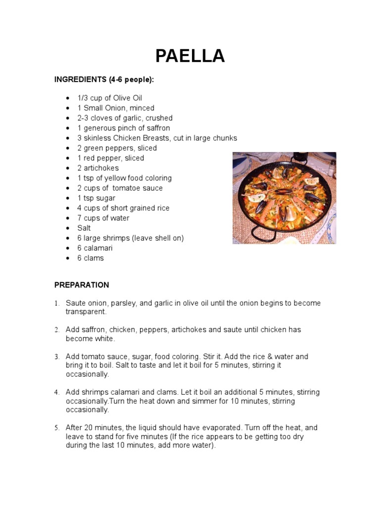 Authentic Paella Recipe for 4-6 | PDF