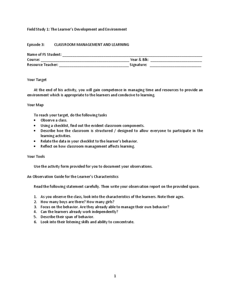 Episode 3 FS 1 | PDF | Classroom Management | Classroom