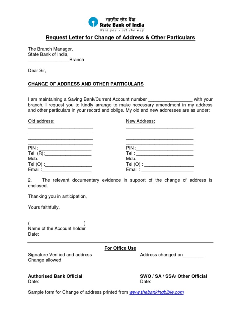 Letter Format Of Change Of Address Request Letter Format For Change Of
