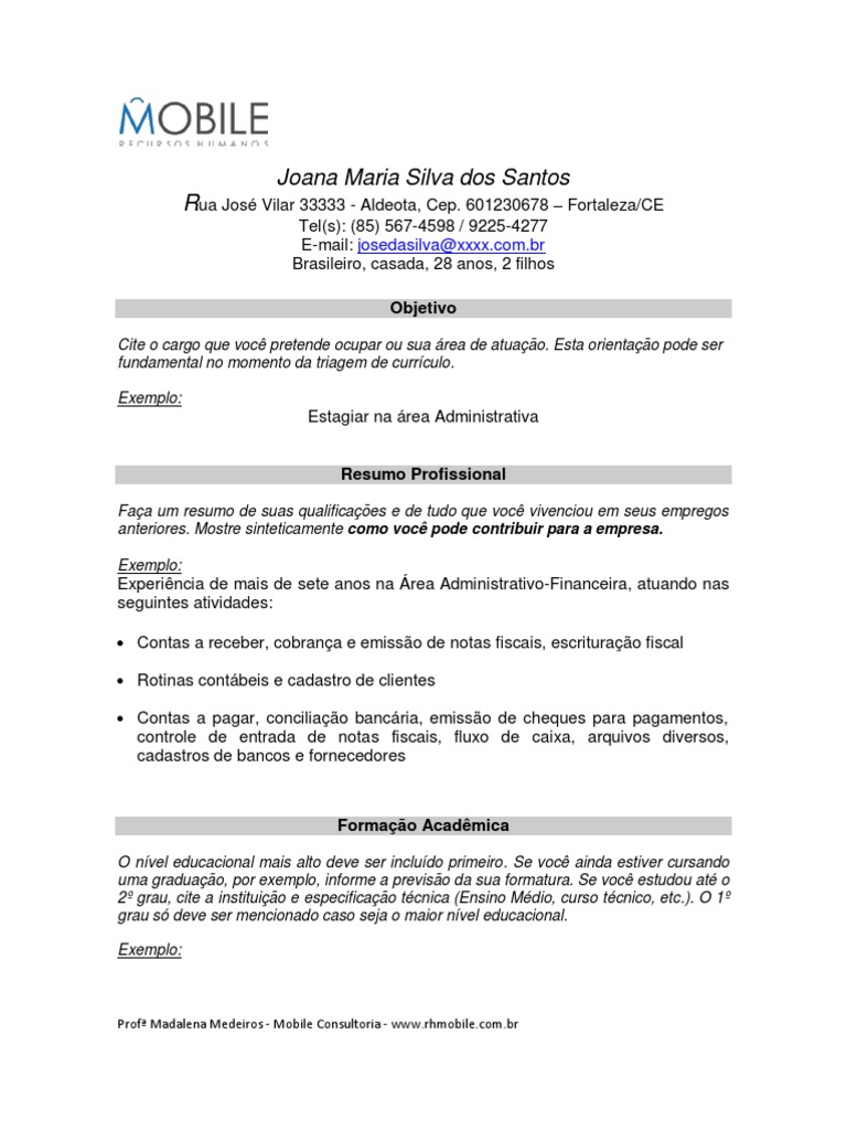 Modelos De Curriculo Profissional De Contabilidade Modelo De