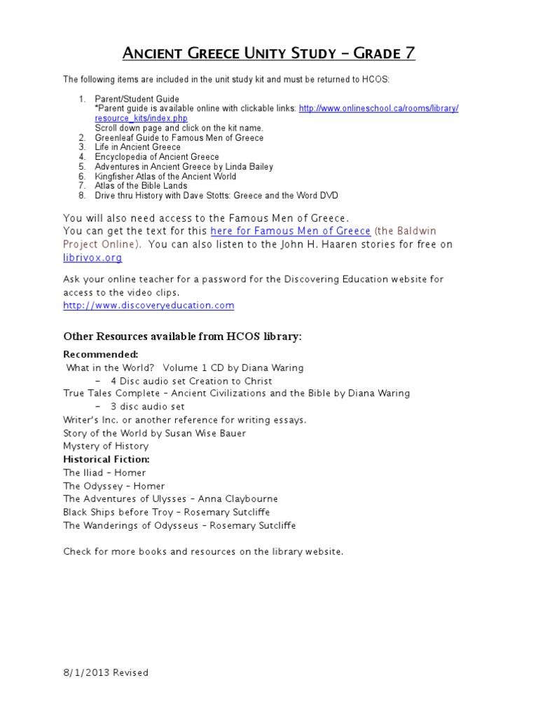 Ancient Greece Unit Study Guide | PDF | Ancient Greece | Odyssey
