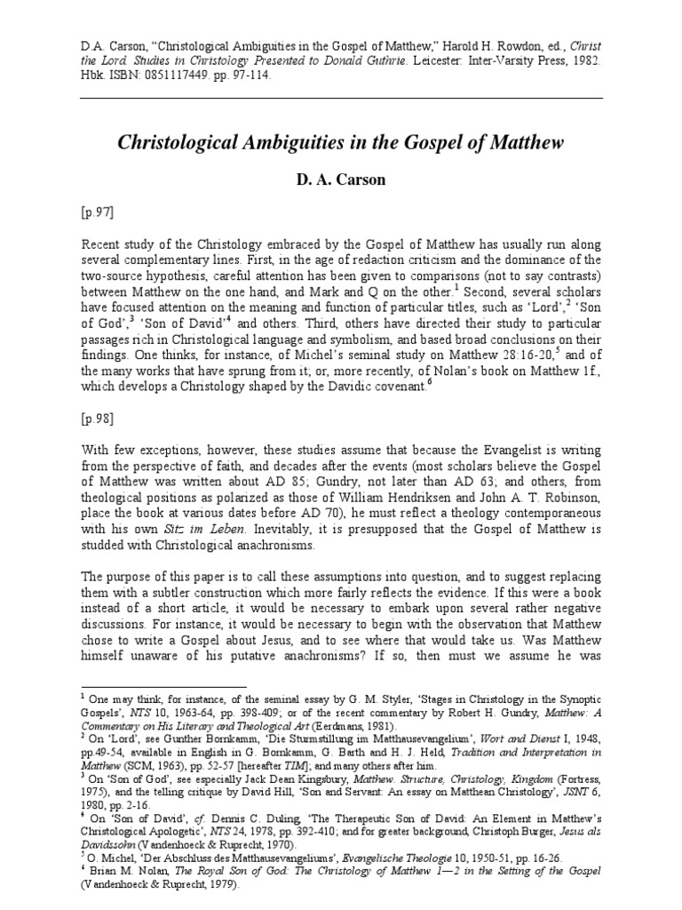 Matthew Carson | PDF | Gospel Of Matthew | Christology