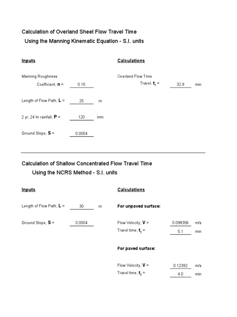 20A49B - Calculation of Time of Concentration - Manning Kinematic Eqn ...