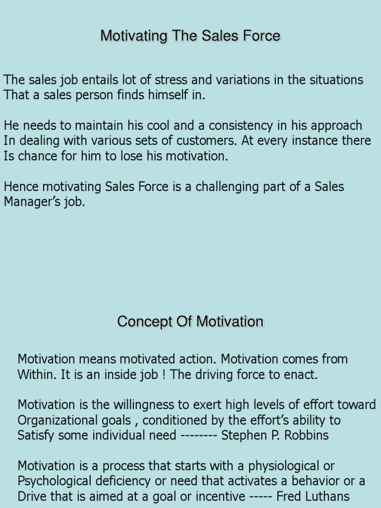 Sales Force Motivation | PDF | Motivation | Motivational