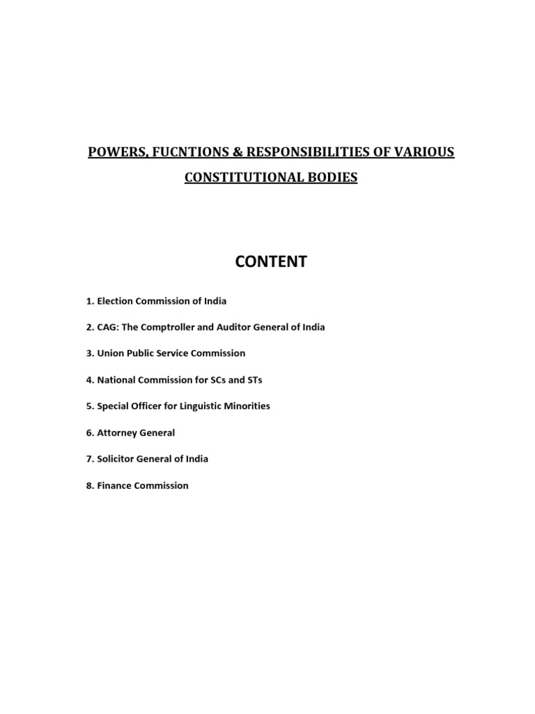 (Notes) Powers Functions and Responsibilities of Constitutional Bodies ...