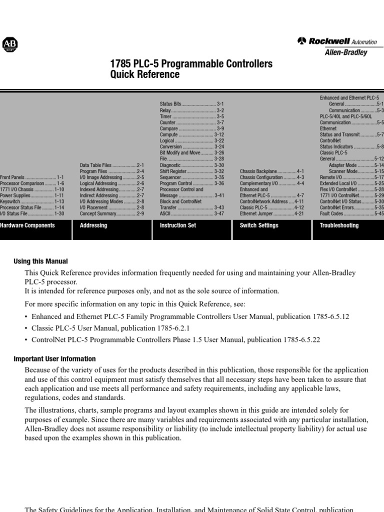 PLC 5 Quick Ref PDF | PDF | Input/Output | Programmable Logic Controller