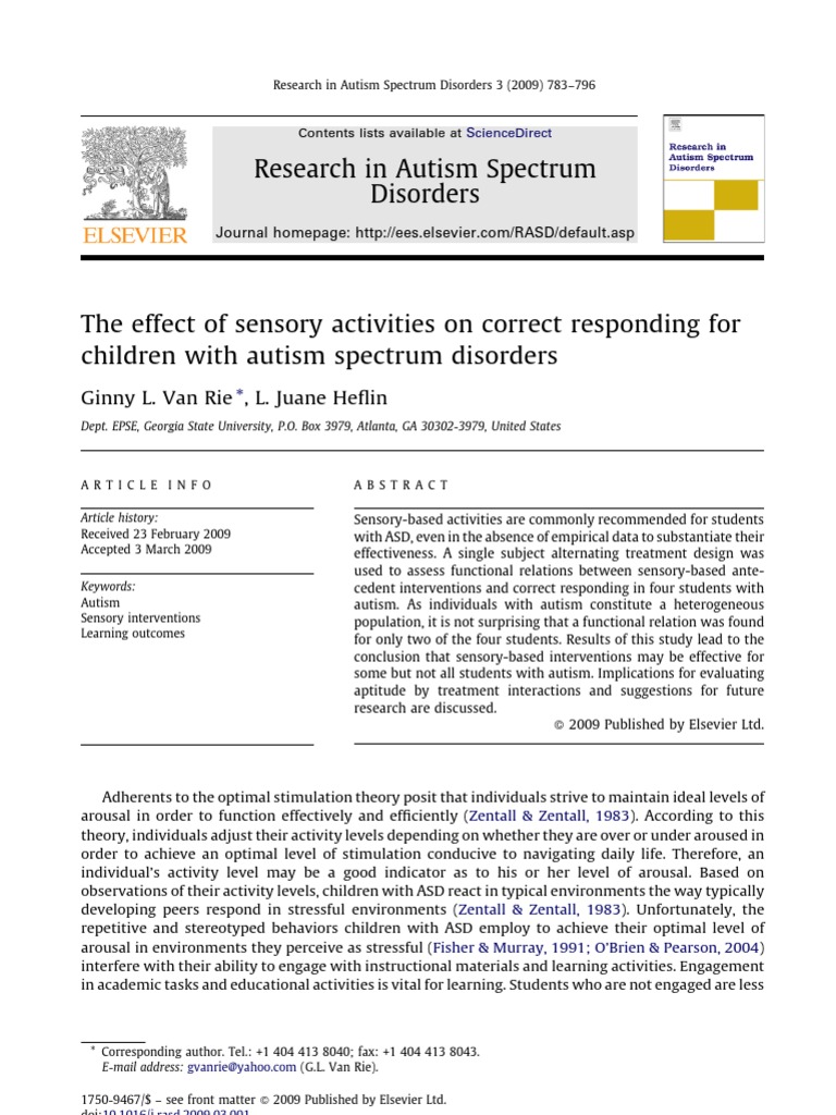 The Effect of Sensory Activities On Correct Responding For Children ...